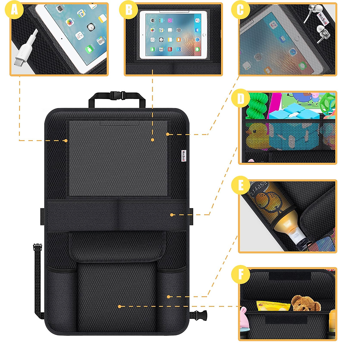 Kick Mats Back Seat Protector, 2Pack Waterproof Oxford Seat Back Protector, Car Seat Back Protector for Kids, Back of Seat Protector for Kids Feet Car Seat (2pc with Table Pocket)