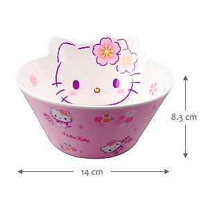 Hello Kitty Bear Sakura Cute Pink Dinnerware Flatware Meal Set – Plate Bowl Cup Spoon, 4 pieces