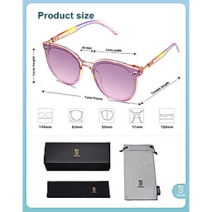 SOJOS Classic Round Sunglasses for Women Men Retro Vintage Shades Sunnies SJ2067 with Rainbow Large Plastic Frame/Gradient Purple Top and Pink Bottom Lens