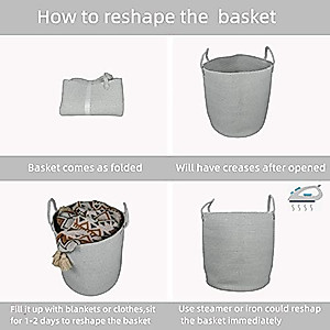 XUANGUO Cotton Rope Laundry Basket Hamper for Clothes Woven Storage Basket for Living Room Bedroom Boho Tall Rope Baskets for Blanket Toys Pillow Towels Baby Nursery Hamper Bin Large light grey