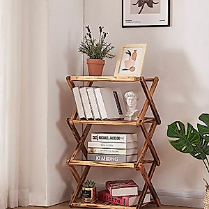 KINBEAR 4-Tier Foldable Storage Shelves,Rack Organizer and Shelving Unit for Small Spaces in Bathroom Kitchen and Pantry,Wood Lacquer Finish