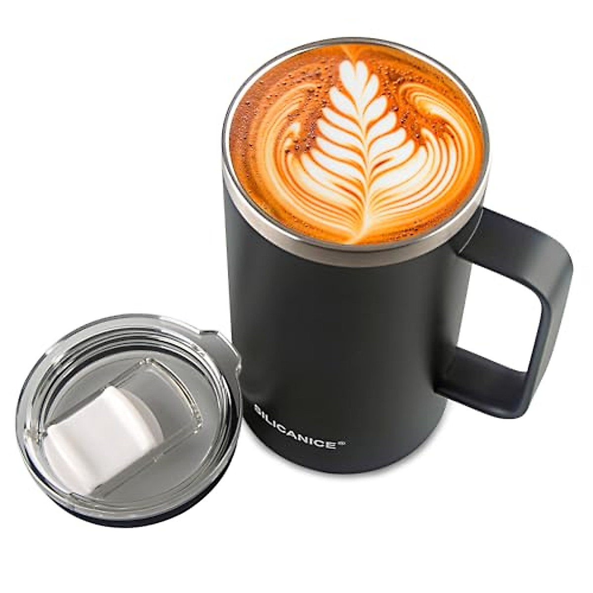 SILICANICE 24 oz Stainless Steel Vacuum Insulated Tumbler with handle & MacSlider Lid, Dishwasher Safe & Spill Proof Coffee Cup, Travel Mug for Hot/Cold Drinks, Durable Design (Gray 2.4, 24 Oz)