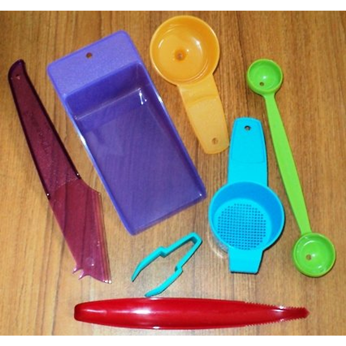 7 New Tupperware Gadgets ~ Strawberry Huller, Hand Held Strainer and Funnel, Flat Scoop, Cheese Knife, Melon Baller, Lettuce Corer
