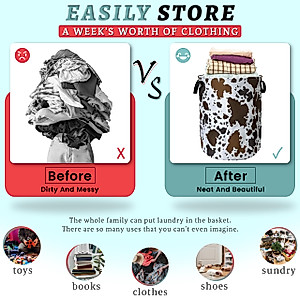 Cows Skin Brown Print Laundry Basket Foldable With Handles Tote Bag Oxford Cloth Animal Funny Laundry Hamper Clothes Storage Bucket Toy Organizer 18.9" x16.5" For Bathroom/Laundry/Bedroom
