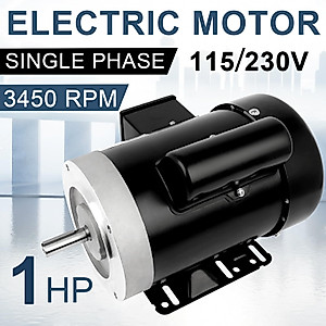 1 HP Electric Motor General Purpose Single Phase Motor 3450 RPM 115/230V 11.2/5.6A 56C Frame TEFC CW/CCW