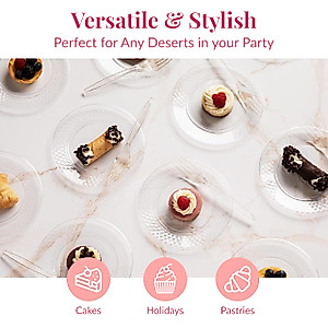 Prestee 100 Clear Plastic Plates, 6.25 Inch Disposable Dessert and Appetizer Plate for Party, Wedding, Catering - Small, Round, Heavy-Duty Platter for Cake and Foods