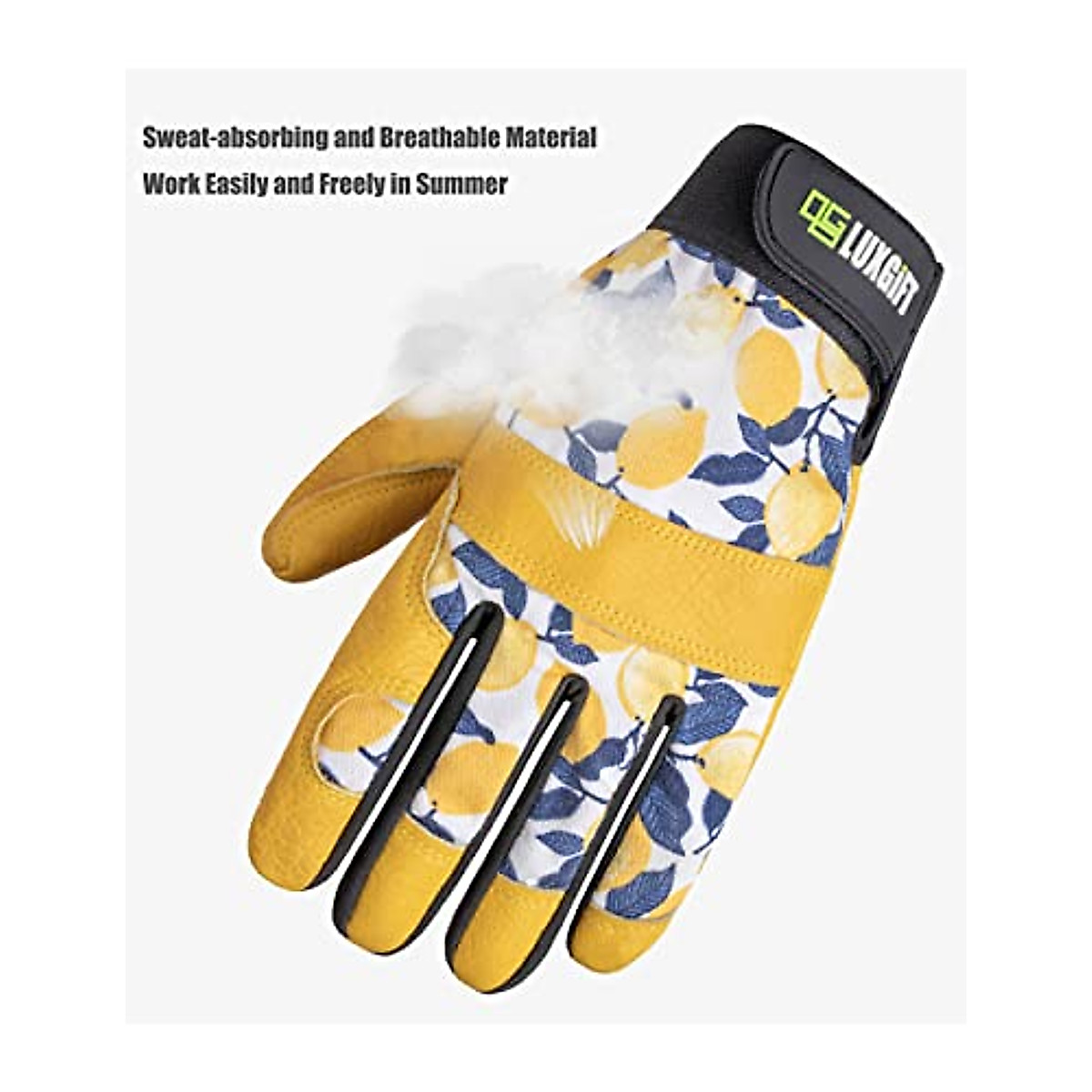 LUXGIFT Breathable Cowhide Leather Gardening Gloves for Yard Work, Outdoor, Construction, Motorcycle | Thorn Proof | Adjustable Wrist | Knuckles Protection | Lemon