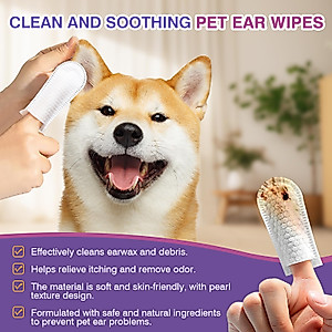 65pcs Pet Ear Cleaning Finger Wipes Cat Dog Ear Wipes Cleaner Cat and Dog Care Remove Earwax Debris Deodorize Relieve Ear Itching and Inflammation Non-Irritating Easy to Use Plant Fragrance