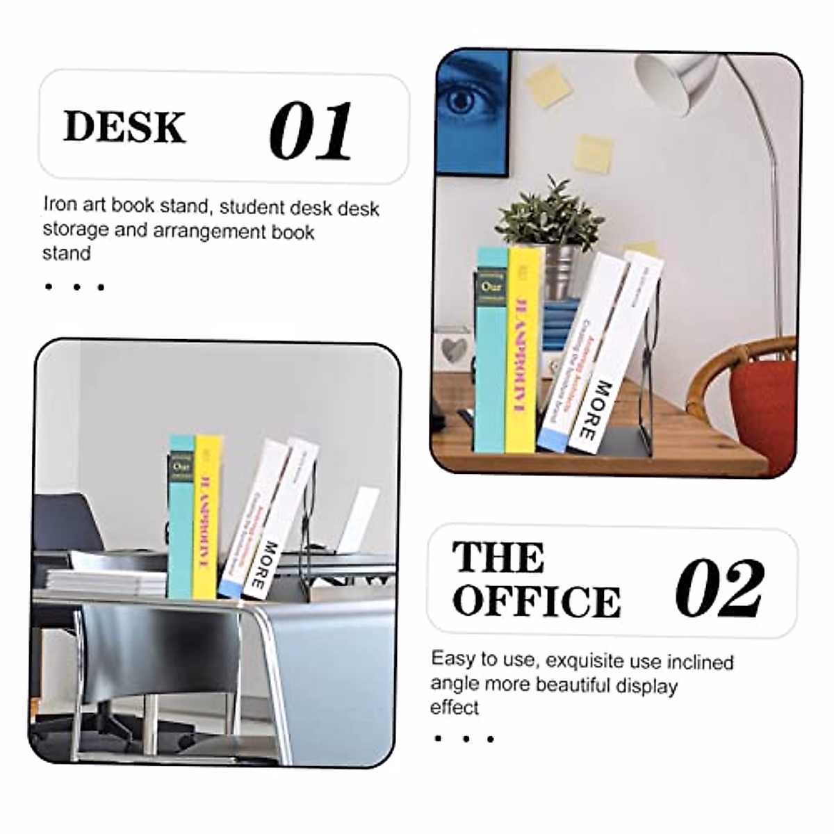 PLAFOPE 2pcs Metal Bookends Teenage Girl Books Metal Bookshelf File Book Stands Book Organizer Reading Book Stands Look at The Bookshelf Iron Metal Desktop Bookcase Desktop Book Holders