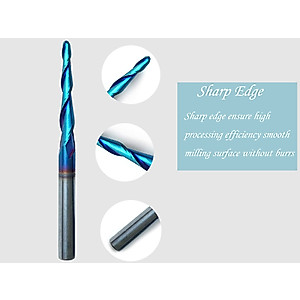 DashHound BRB224 Milling Cutters 2 Flutes Ball Nose Solid Carbide Up Cut CNC Spiral Bits NACO Coated 2D 3D Carving Router Bit 2.4Deg with 1/8 Inch Cutting Dia, 1/8"CD X 1-1/2"CL X 1/4"SD X 3"OL