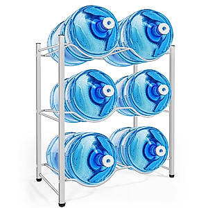 ZOTO 5 Gallon Water Jug Stand Water Bottle Holder, 3 Tiers Water Jug Holder Storage Rack for 6 Bottles, Heavy Duty Detachable Steel for Home and Office(Silver)