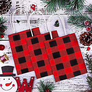 Cooraby 30 Pieces Mini Red and Black Plaid Bag Paper Party Kraft Christmas Bags with Handle for Birthday, Wedding, Party Celebrations