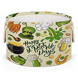 St. Patrick`s Day Icons Elements (3) Large Round Baskets for Storage Laundry Baskets with Handles Blanket Storage Basket for Bathroom Shelves Bins for Organizing Nursery Hamper Girl Boy