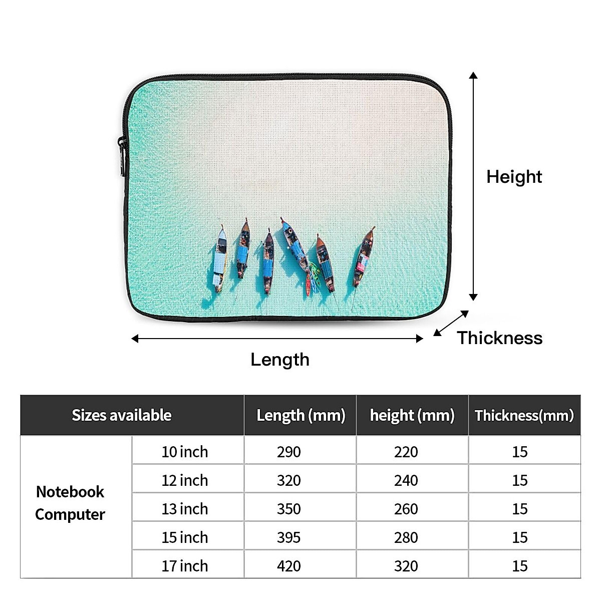 White Sand Beach and Boats 13 inch Portable Laptop Sleeve Compatible with MacBook Air Notebook Computer Case for Men Women College School Students