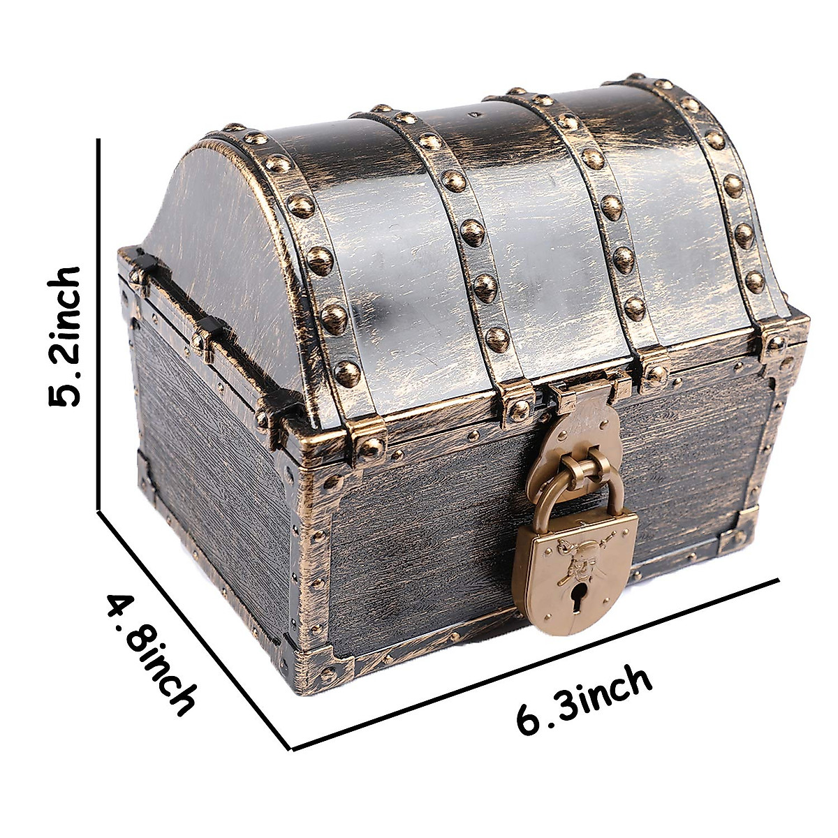 Leadtex Kids Pirate Treasure Chest Plastic Pirate Vintage Treasure Box,Bronze.