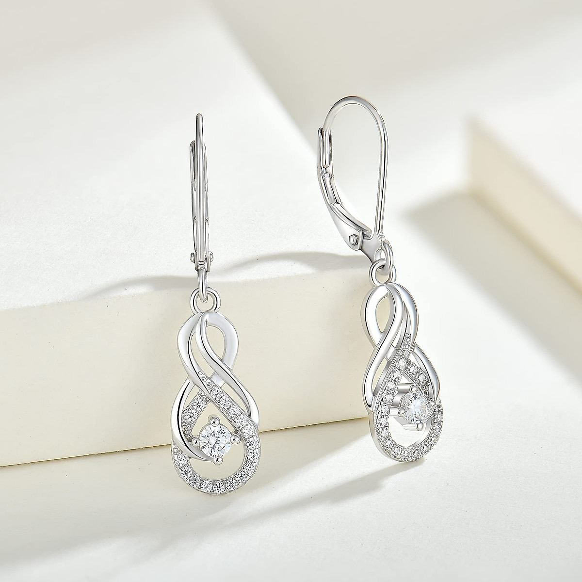 Infinity Sterling Silver Earrings for Women,Infinity Sterling Silver Earrings for Women Birthstone Wedding Leverback Earrings Jewelry