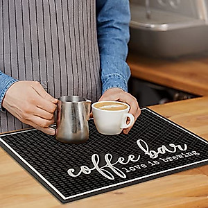 New Mungo Coffee Bar Mat - Coffee Bar Accessories for Coffee Station, Coffee Accessories, Coffee Bar Decor, Coffee Decor - Love Is Brewing Coffee Maker Mat for Countertops - Rubber Mat - 18”x12”