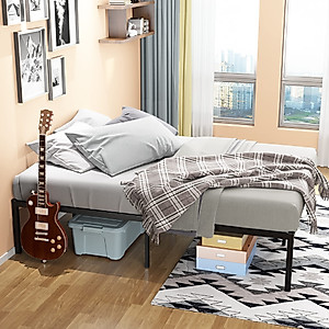 Weehom Queen Bed Frame 16 Inch Metal Platform Bed Frames No Box Spring Needed, Mattress Foundation, Heavy Duty Steel Slat Support, Large Underbed Storage Space, Easy Assembly, Black