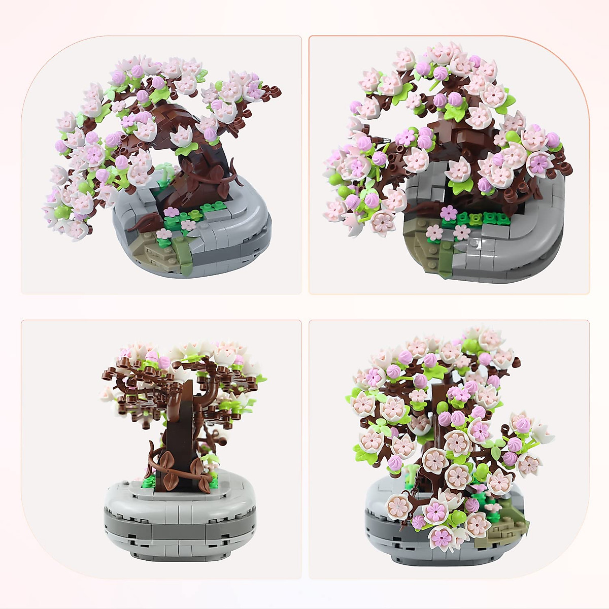 Waktuk Mini Bricks Sakura Bonsai Model Cherry Blossom Potted Plant Tree Building Block Kit 426 PCS, Mini Particle Simulation Flower Botanical Collection Construction Toy