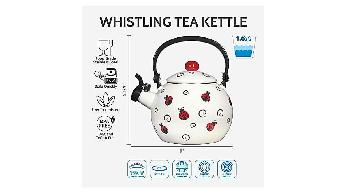 Cute Ladybug Tea Kettle - Whistling Enamel Teapot