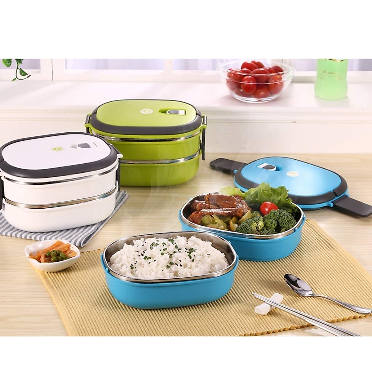 ZLDGYG Stackable Stainless Steel Thermal Compartment Lunch Box | 2-Tier Insulated Bento Box (Color : C)
