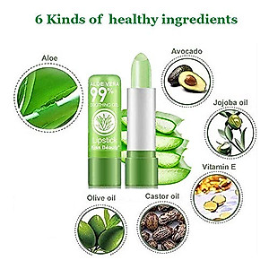 2 Pack Aloe Vera Lipstick, Firstfly Long Lasting Nutritious Lip Balm Lips Moisturizer Magic Temperature Color Change Lip Gloss (Green)