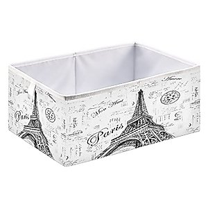 Kigai Paris Eiffel Tower Cube Storage Bin, Large Foldable Organizer Basket for Toys, Shelves, Laundry, Nursery -15.8 x 10.6 x 7 in
