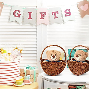 Willinglong 2 Pcs Wicker Flower Girl Baskets Small Wicker Basket with Handle Boho Wedding Baskets Half Moon Wicker Flower Basket Rattan Woven Gift Basket for Wedding Party Bridal Shower (Dark Color)