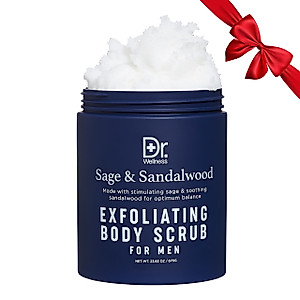 Dr. Wellness Body Scrub for Men- Ultimate Exfoliating Scrub Infused with Sage & Sandalwood, Men’s Body Wash in Jar with Twist Top, 23 oz, For All Skin Types