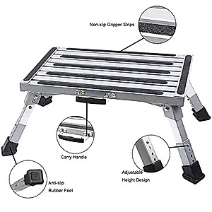 FLSEPAMB RV Steps RV Step Stool 19" x 12" Aluminum Folding Steps with Anti-Slip Surface, Rubber Feet, Grip Handle, Suitable for RV Travel, Camping, Household Use, Supports Up to 500 lbs
