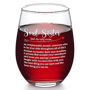 Futtumy 17 Oz Soul Sister Wine Glasses, Soul Sister Gifts for Women, Friend Gifts for Women, Gifts for Sister Best Friends, Friendship Gifts Christmas, Birthday Gifts for Bestie Female Friends BFF