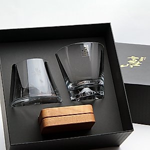 Mars Planning [Premium Gift Set] Tajima Glass Mount Fuji Base Fujisan Glass Set Fuji Glass / Fujisan Hoei Glass (Clear) / With Wooden Coaster