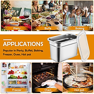 8 Pcs Stainless Steel Food Containers with Lids 1/9 Size Steam Hotel Pans 1 mm Thick Restaurant Table Pans Food Prep Pan Metal Meal Food Containers Steamer for Freezer Buffet Kitchen(4'' Deep)