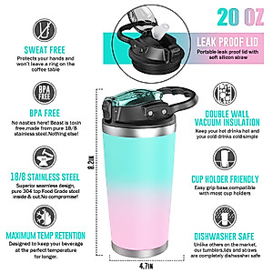 physiuo Stainless Steel Tumbler with Lid and Straw 20oz, Vacuum Insulated Coffee Tumbler Cup, Travel Coffee Mug, Double Wall Travel Mug with Splash Proof Lid, BPA Free, Keep Coffee Tea Hot Cold