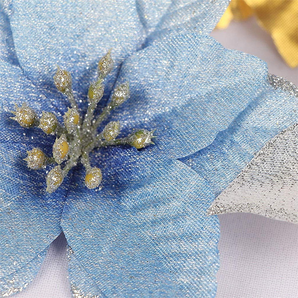 Christmas Glitter Flower Ornaments,Jchen 20Pcs Glitter Christmas Tree Ornaments Artificial Christmas Flowers Christmas Tree Decoration Flower for Home Party Wedding Decorations (Blue)