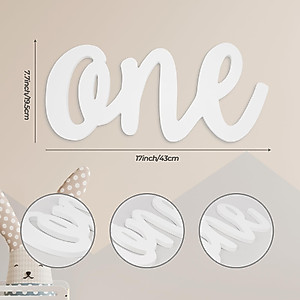 ONE Sign (Large 17in/Wooden/White), 1st Birthday Party and Baby Shower Decorations, Photo Prop, Wall Decor, Table Display, Baby Chair Photo Booth Props
