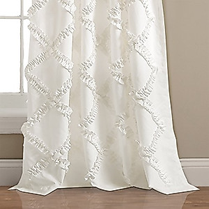 Lush Decor, White Ruffle Diamond Curtains Textured Window Panel Set for Living, Dining Room, Bedroom (Pair), 84” x 54, 2 Count