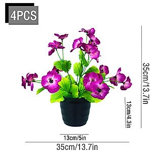 QIANYUN Artificial Pansies 4PCS Wildflower UV Resistant Outdoor Decoration-Fall Decor Faux Plastic Daisy Greenery Shrub Plant Garden Porch Window Box Home Wedding Farmhouse Decor (Purple)
