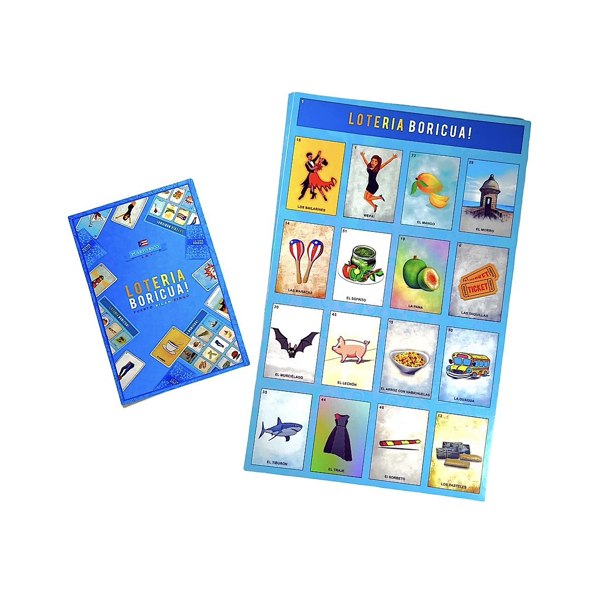 SJ Entertainment Puerto Rico Bingo Loteria Boricua - Millennial Bilingual Puerto Rican Game - Bingo Twist with PR Cards - Party Game with Translation