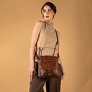 Sling Bags for Women Genuine-Leather - Vintage Multi Pocket Crossbody Purse (Copper)