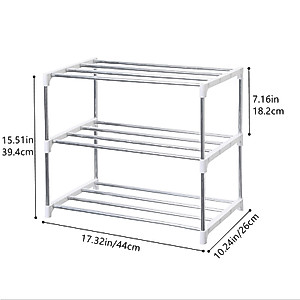 Jucaifu Stackable Small Shoe Rack, Entryway, Hallway and Closet Space Saving Storage and Organization (3-Tier, White)