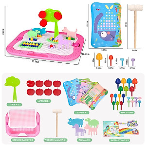 TAKIHON Button Art Toys,Mosaic Puzzles for Kids,Mushroom Peg Puzzle Board,DIY 3D Puzzle,Fine Motor and Preschool Educational,Creative Toys for Toddlers,Boys,Girls(Red)