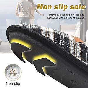 COFACE Mens Womens Black White Flano Plaid Cozy Memory Foam Scuff Slippers Slip On Warm House Shoes Indoor/Outdoor With Best Arch Support