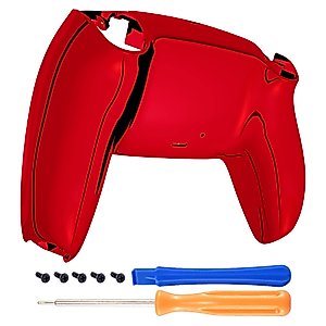 eXtremeRate Chrome Red Glossy Custom Back Plate Bottom Shell Compatible with ps5 Controller, Replacement Back Shell Cover Compatible with ps5 Controller