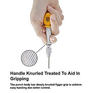 MulWark 5" Spring-Loaded Automatic Steel Center Hole Punch Marker Scriber For Wood, Metal, Plastic, Car Window Puncher Breaker Tool-With Palm Cushion Cap, Adjustable Impact-A Replacement Tip Included