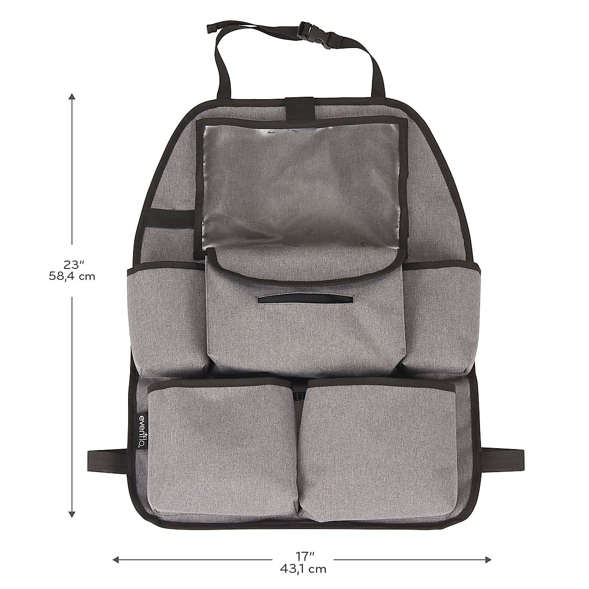 Evenflo Deluxe Car Backseat Organizer with Clear Pocket (Grey Melange)