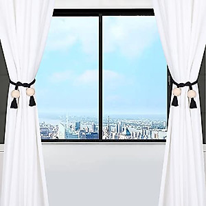 OCIOLI 2 Pack Strong Magnetic Curtain Tiebacks Black Curtain Holdbacks Outdoor Curtain Tiebacks Cotton Hand Woven Tie Backs Curtain Drapery Holdbacks Curtain Ties for Drapes (Black - Ball, 2)