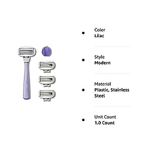 FLAMINGO 5-Blade Razors for Women - 1 Razor Handle + 4 5-Blade Refills + 1 Shower Holder - Lilac