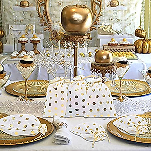 DIYASY Burlap Gold Dot Party Favor Bags,24 Pcs Candy Treat Gift Bag with Drawstring for Birthday Party and Christmas Gift Wrapping-5X7 inches