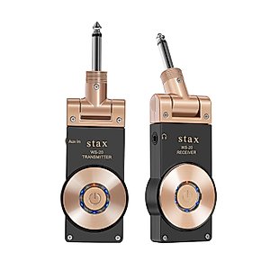 Stax Guitar Wireless System Transmitter and Receiver, Electric Guitar Accessories with 2.4GHZ, Built-in Rechargeable Wireless Guitar System for Electric Guitar Bass Gold